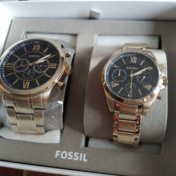 Fossil | Accessories | Fossil Couple Gift Set Chronograph Gold Watch ...